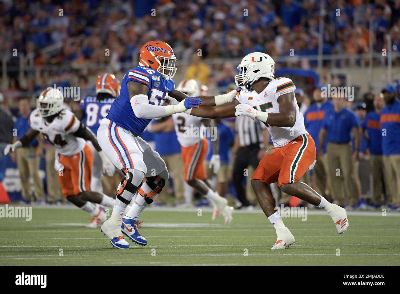 Florida offensive lineman Jean Delance (56) blocks against Miami ...