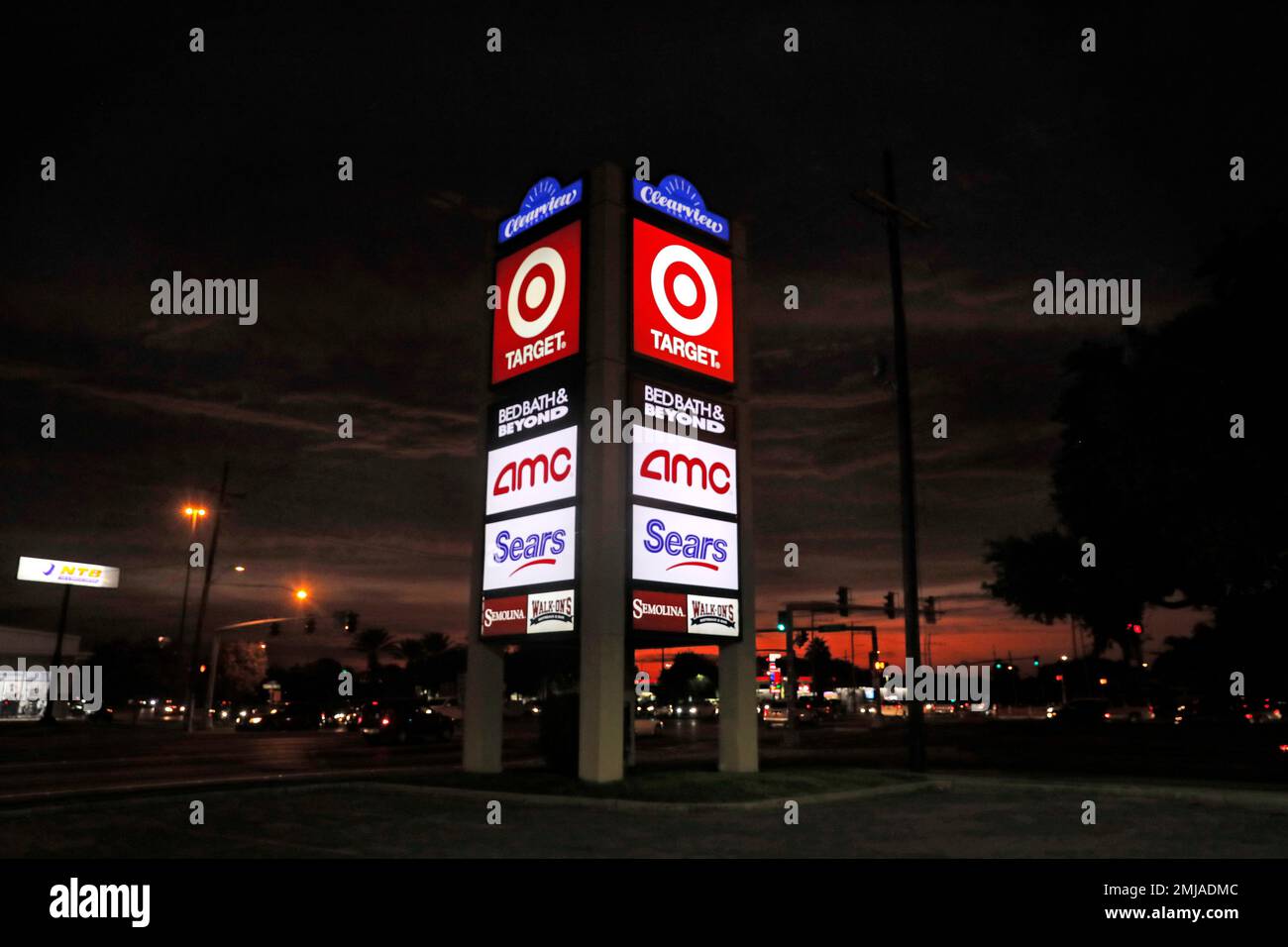 Signage for Target, Bed Bath & Beyond, AMC Theaters, and Sears in ...