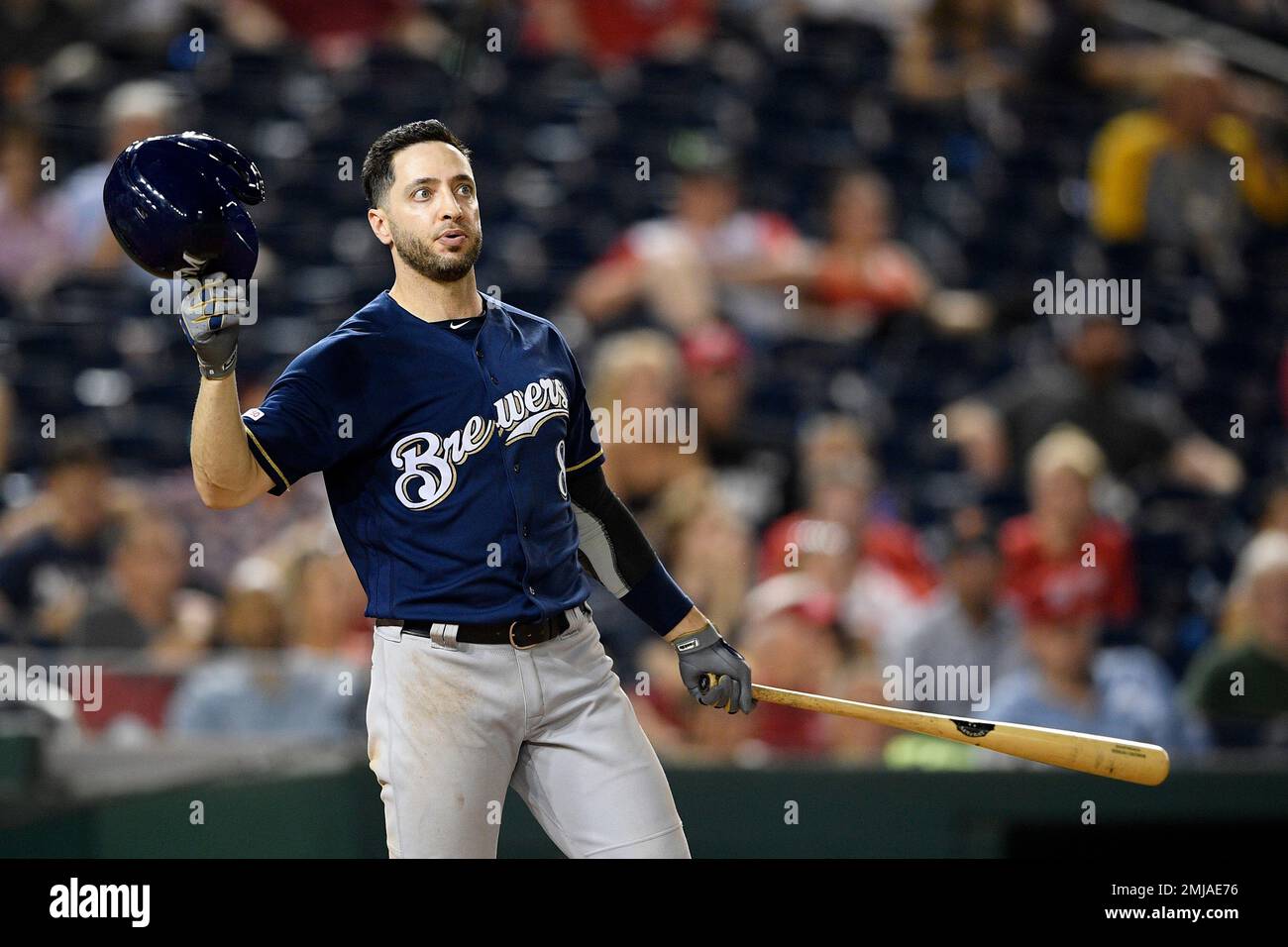 Milwaukee Brewers' Ryan Braun looks on during his at bat in a baseball ...