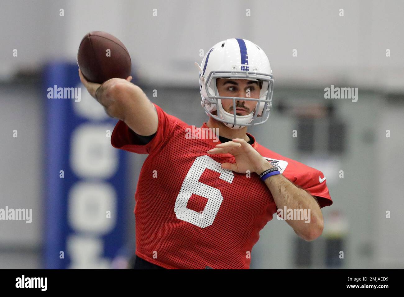Indianapolis Colts quarterback Chad Kelly throws during a practice at ...