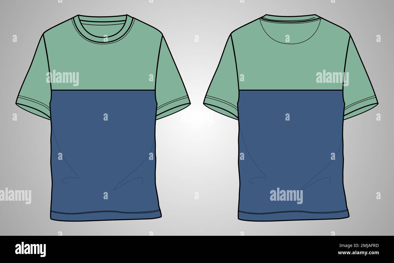 Short sleeve Basic T shirt overall technical fashion flat sketch vector ...