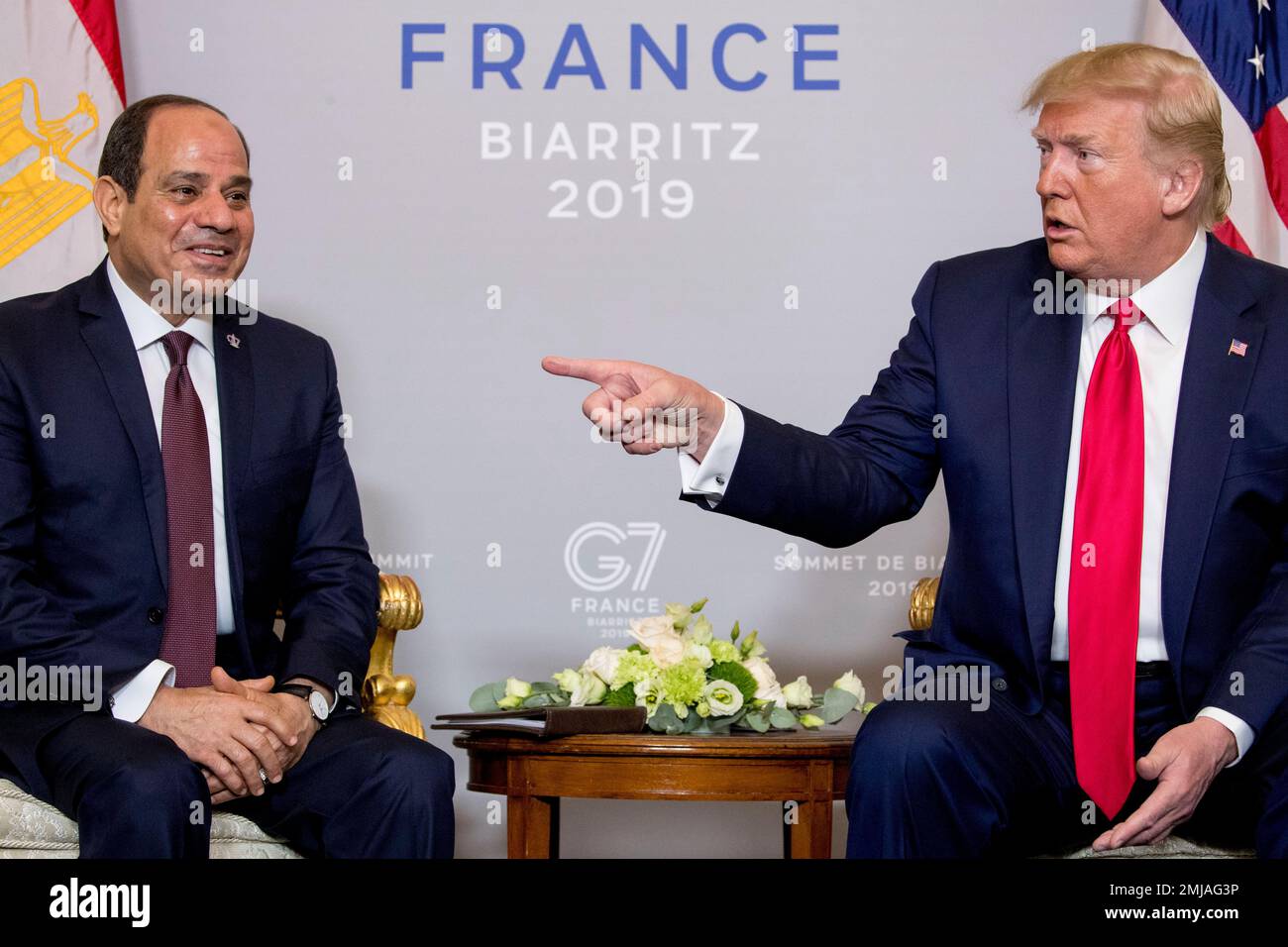 President Donald Trump, right, speaks during a bilateral meeting with ...