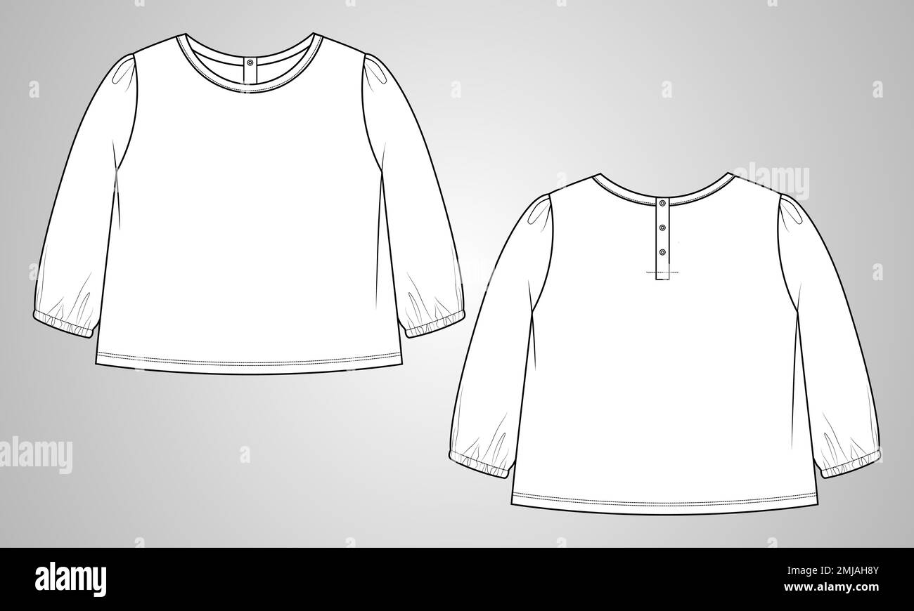 T-shirt overall technical fashion flat sketch vector Illustration template front and back views ...