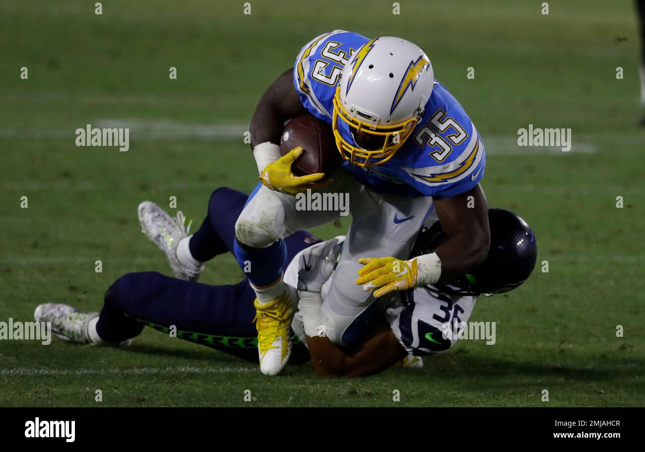 Seattle Seahawks cornerback Akeem King (36) pulls down Los Angeles ...