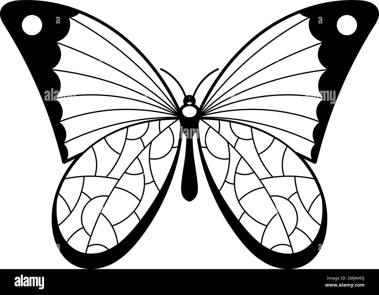 Black butterfly silhouette with patterned wings. Decorative moth Stock ...