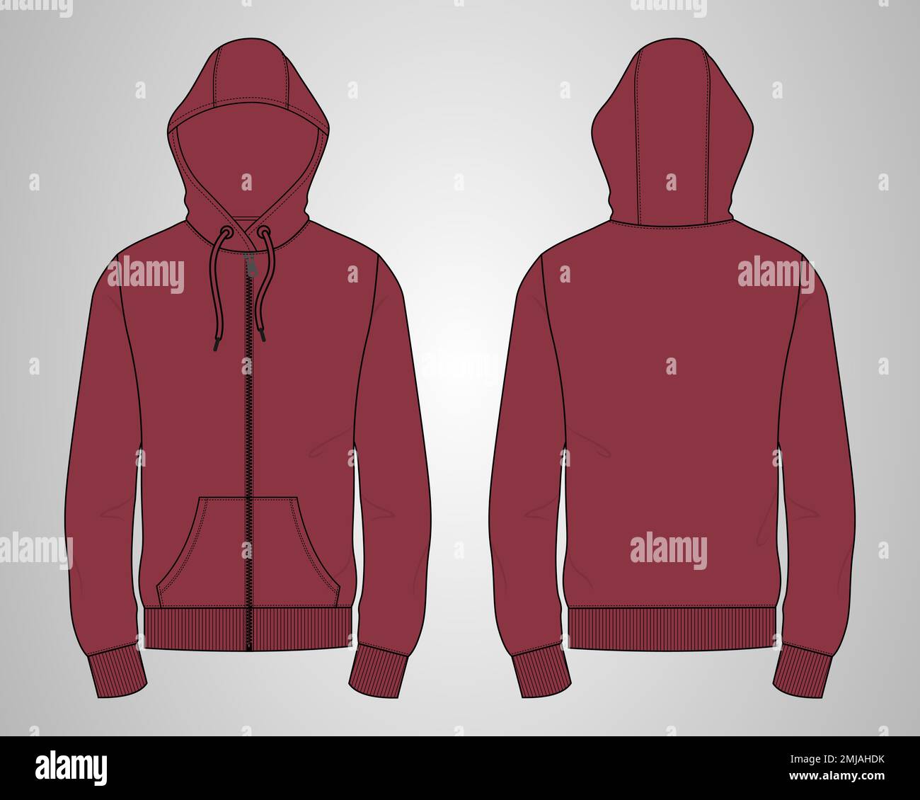 Long sleeve hoodie technical fashion Drawing sketch template front and ...
