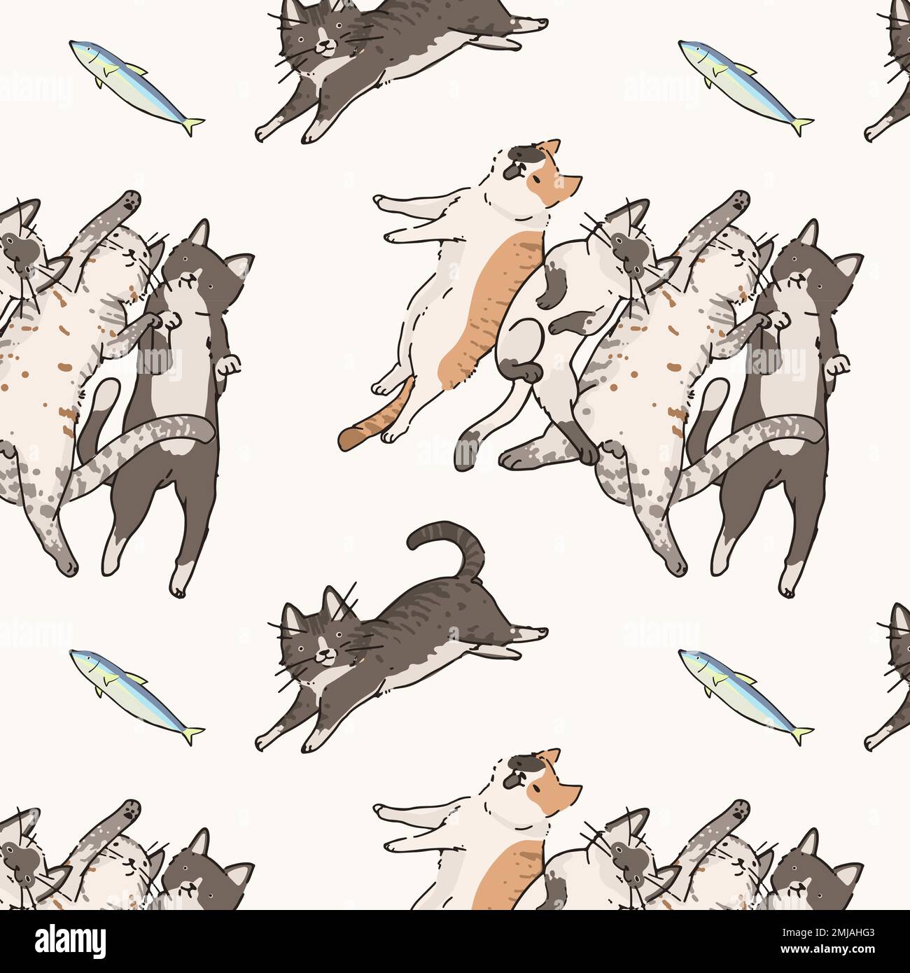 Cats doodle seamless patterned background vector Stock Vector Image ...