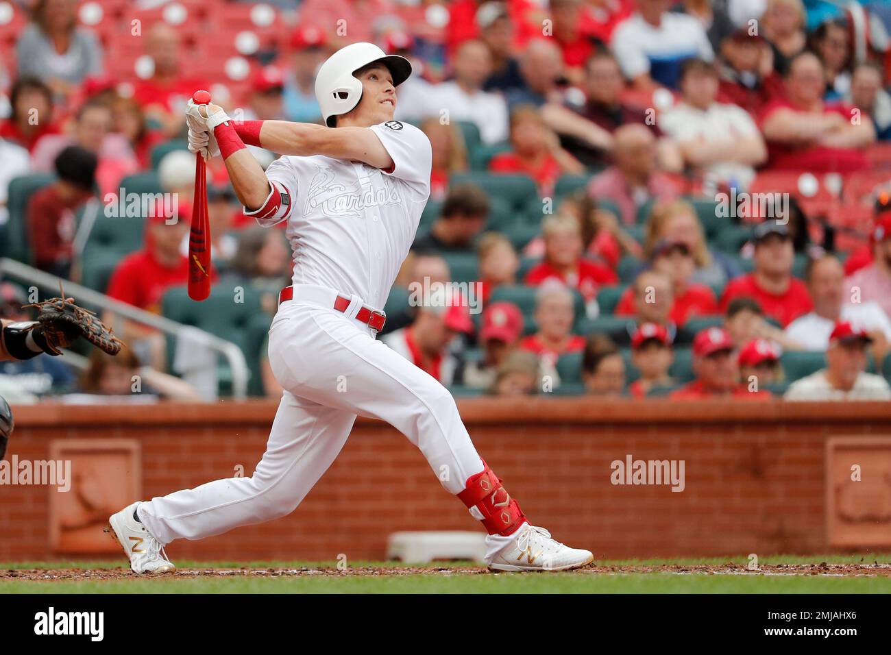 St. Louis Cardinals' Tommy Edman watches his two-run double during the ...