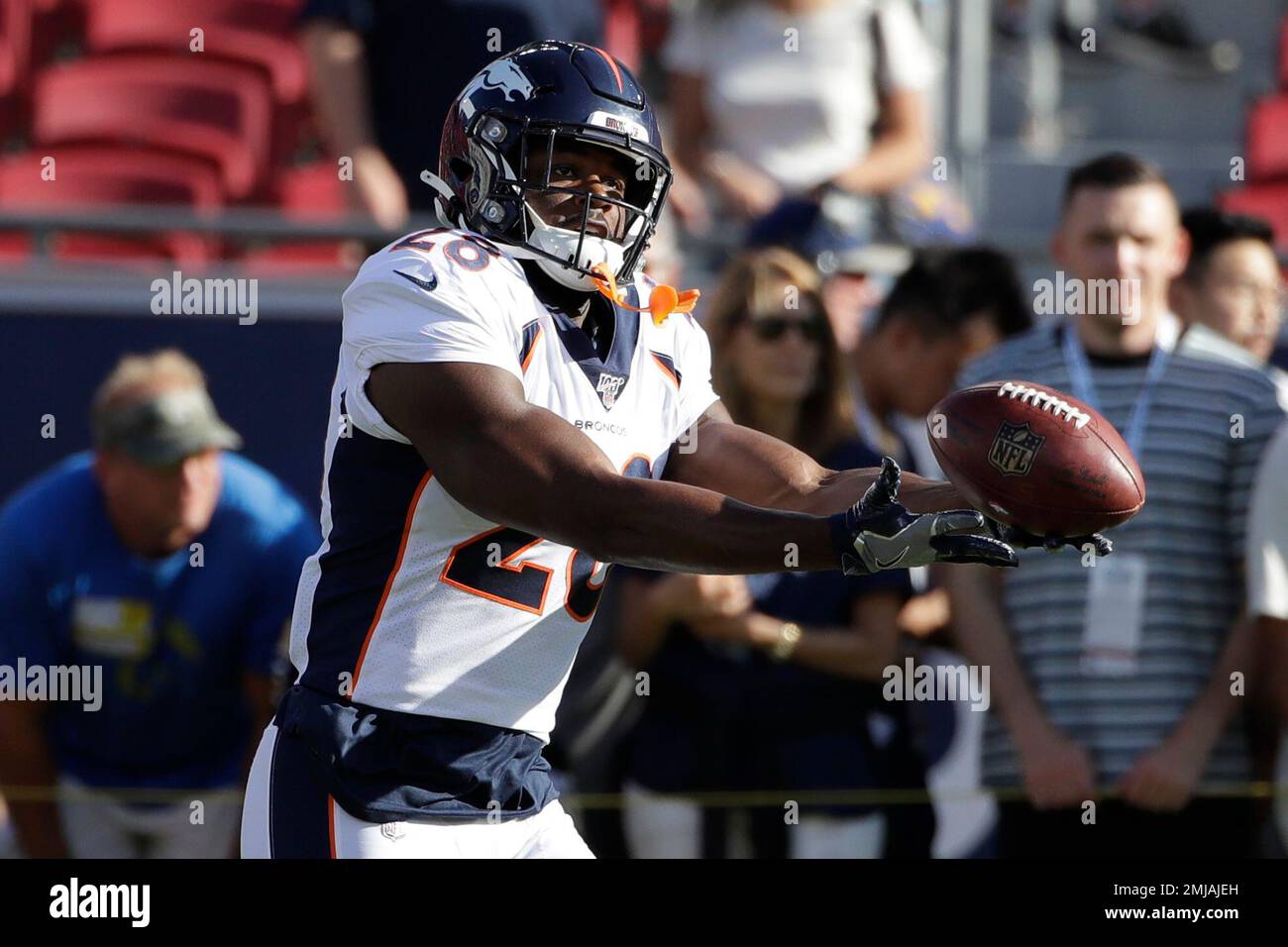 Denver Broncos running back Royce Freeman (28) during an NFL preseason ...