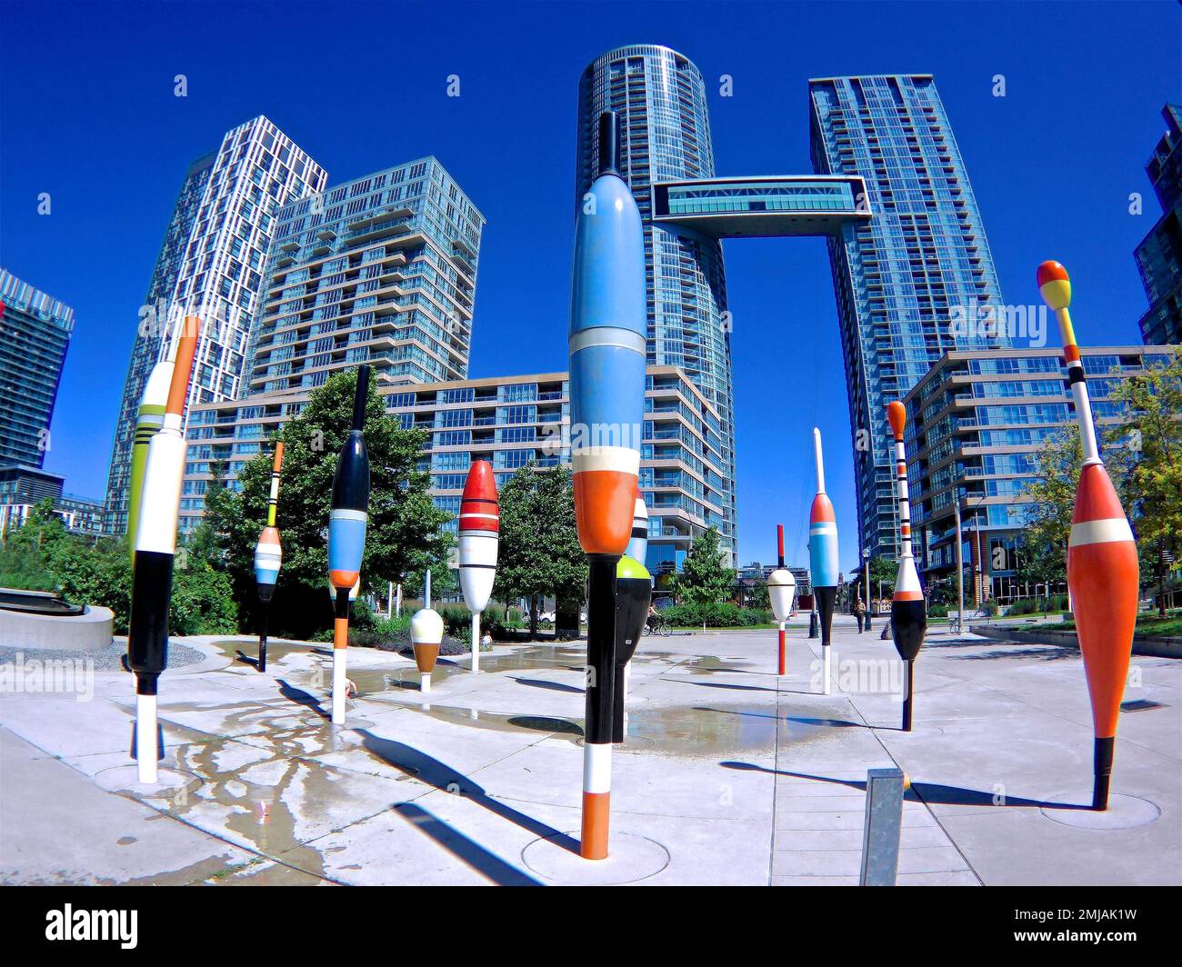 Urban architecture buildings and sculptures in a public park Stock ...