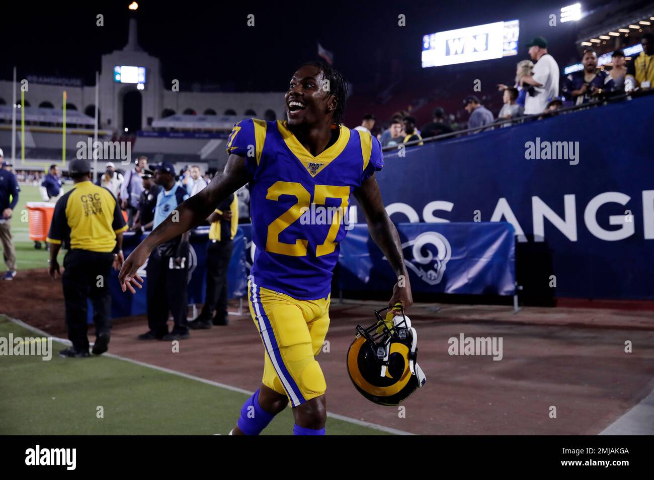 Los Angeles Rams running back Darrell Henderson walks off the field at ...