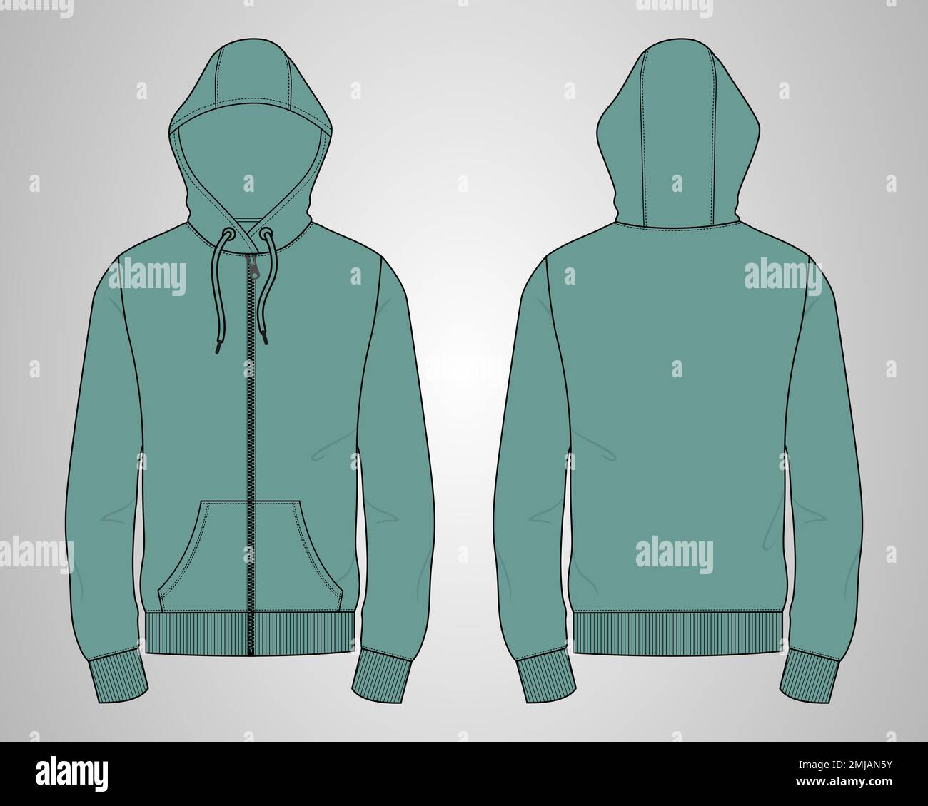 Long sleeve hoodie technical fashion Drawing sketch template front and back view. apparel dress ...