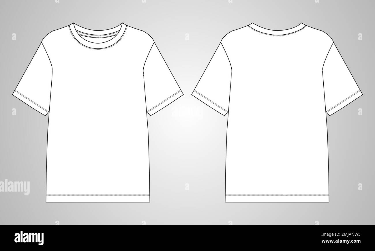 Short sleeve Basic T shirt overall technical fashion flat sketch vector ...