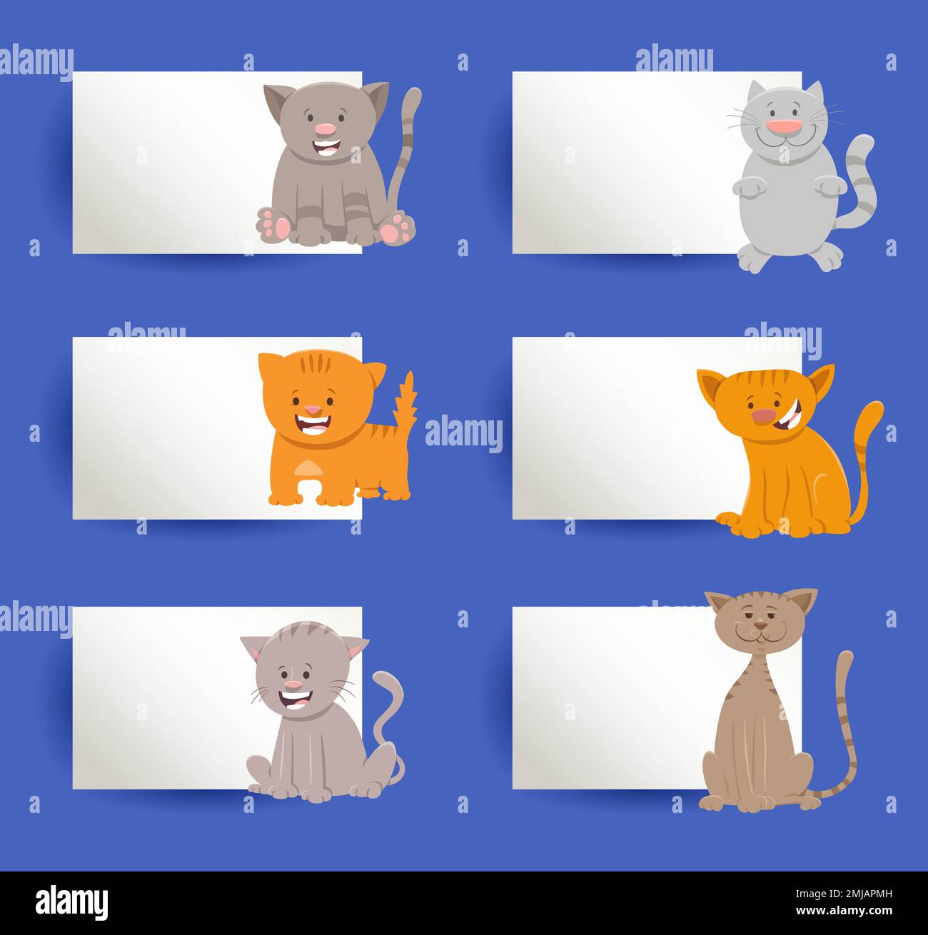 Cartoon illustration of cats with blank cards or boards greeting or ...