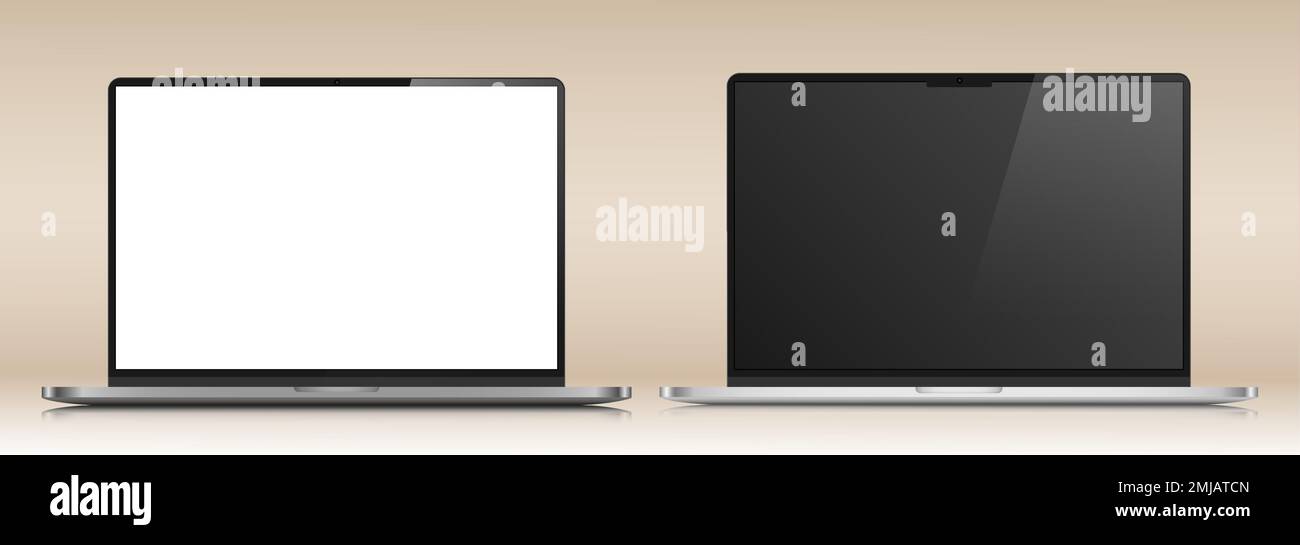 Realistic laptop layouts with a white and black screen and reflection ...