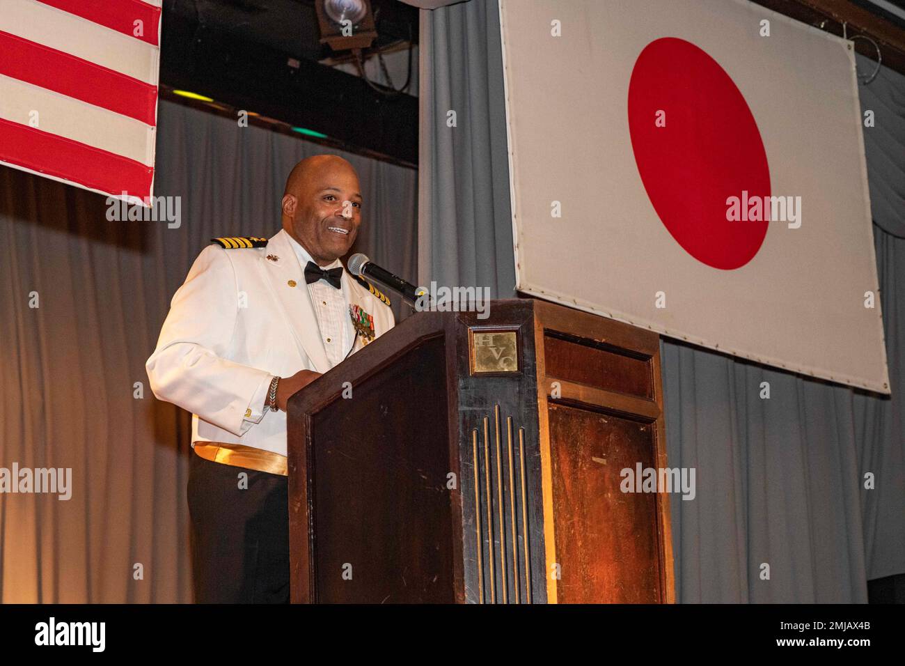 Capt. David Adams, Commander, Fleet Activities Sasebo (CFAS), speaks ...