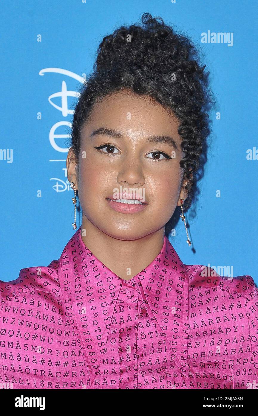 Sofia Wylie attends the Disney+ press line at the 2019 D23 Expo on ...