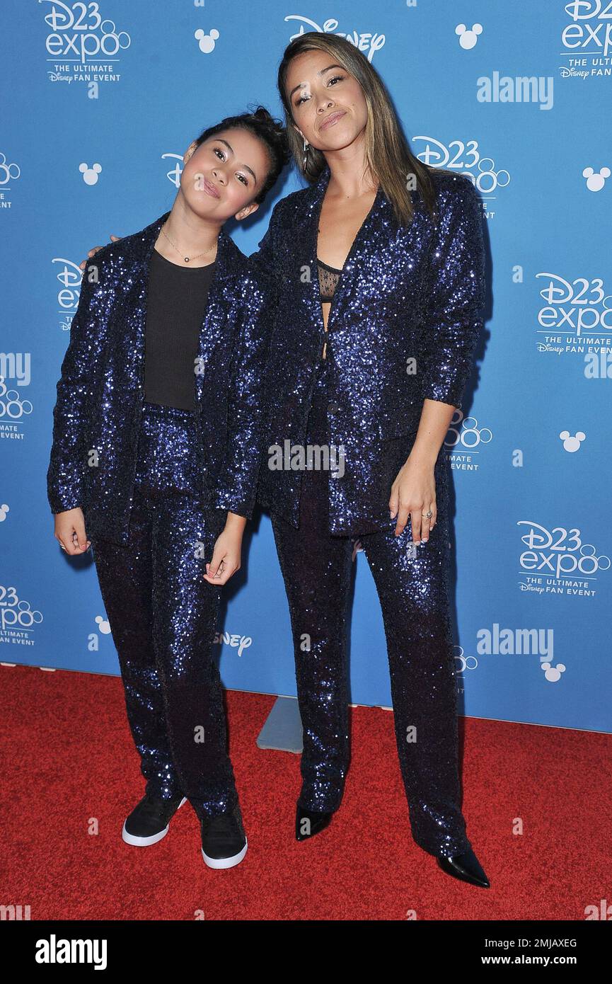 Tess Romero, left, and Gina Rodriguez attend the Disney+ press line at ...