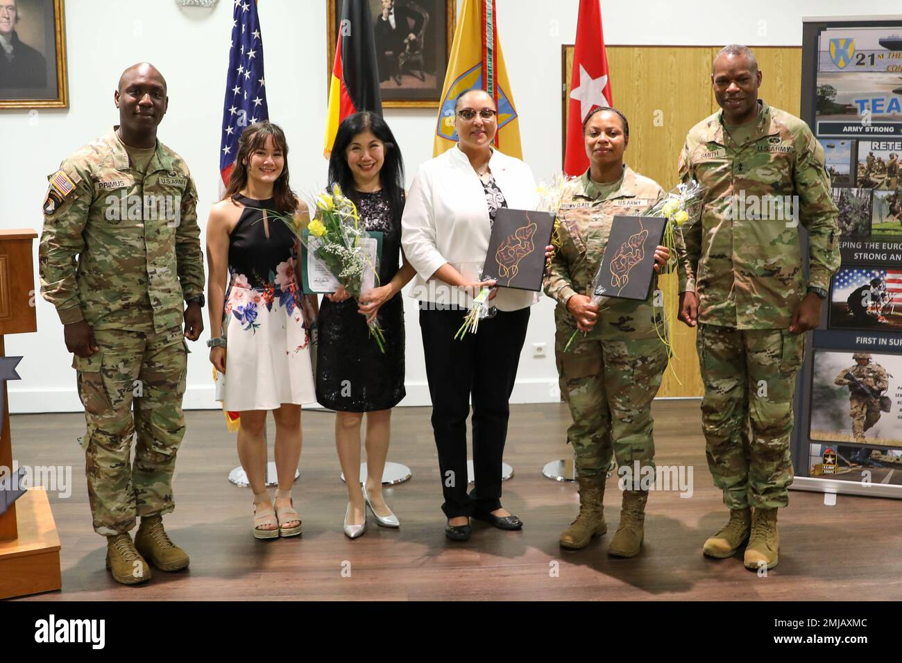 U.S. Army Maj. Gen. James M. Smith, commanding general, 21st Theater Sustainment Command (right ...