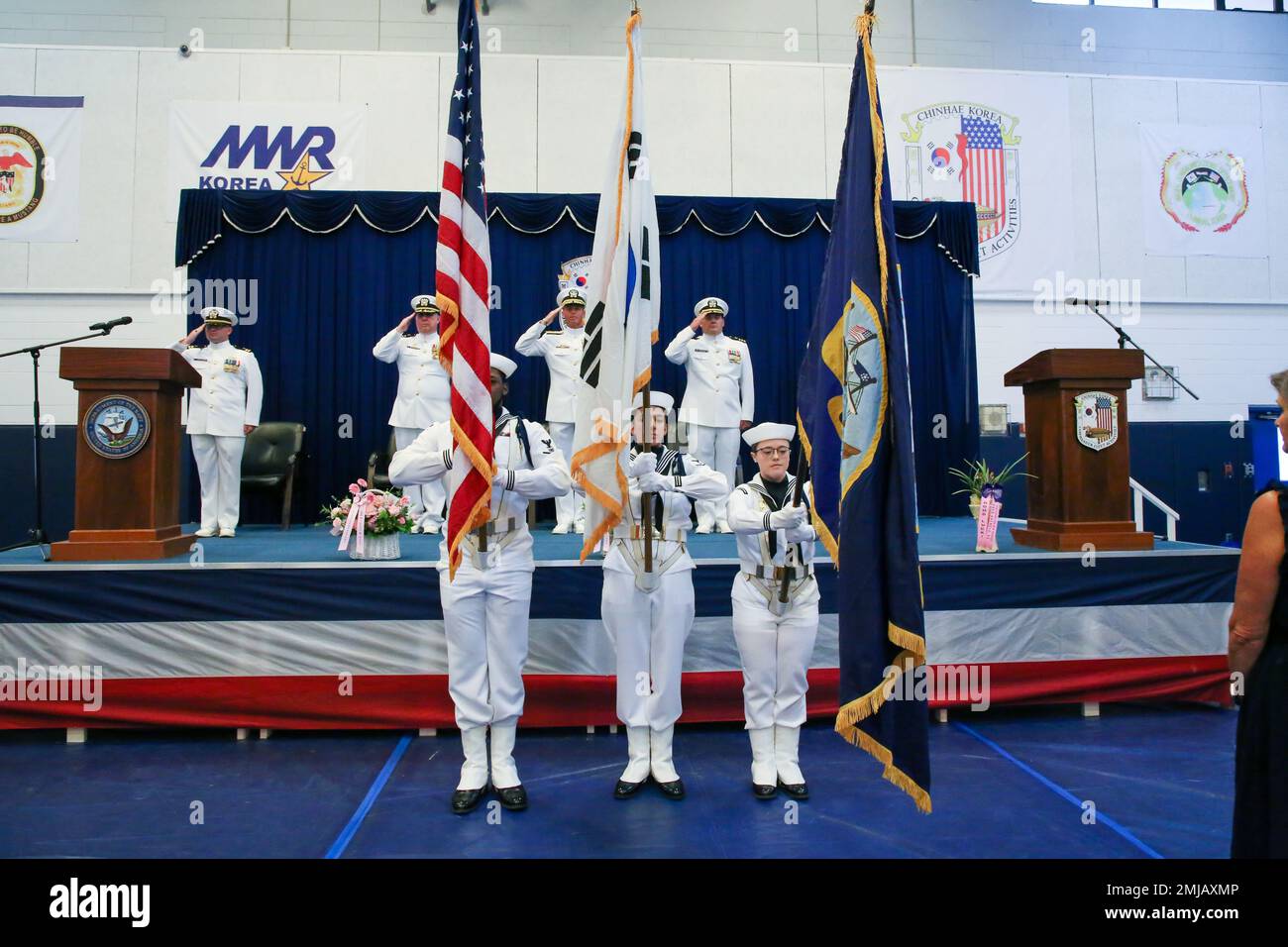 JINHAE, Republic of Korea - The color guard presents the colors while ...