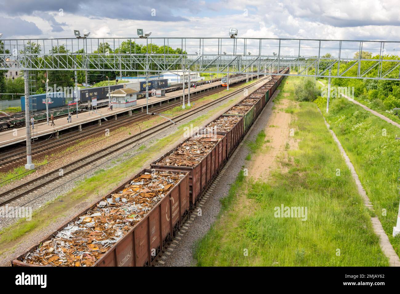 Vorsino, Russia - July 2017: Transportation of scrap metal by rail ...