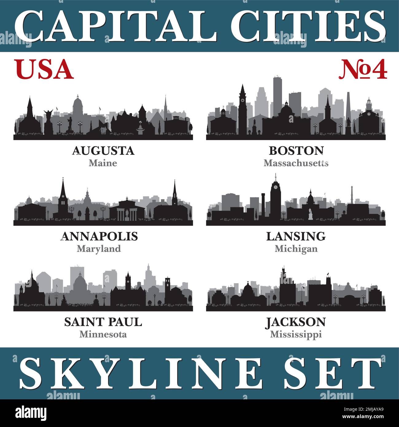 Capital cities skyline set. USA. Part 4. Vector silhouette background ...