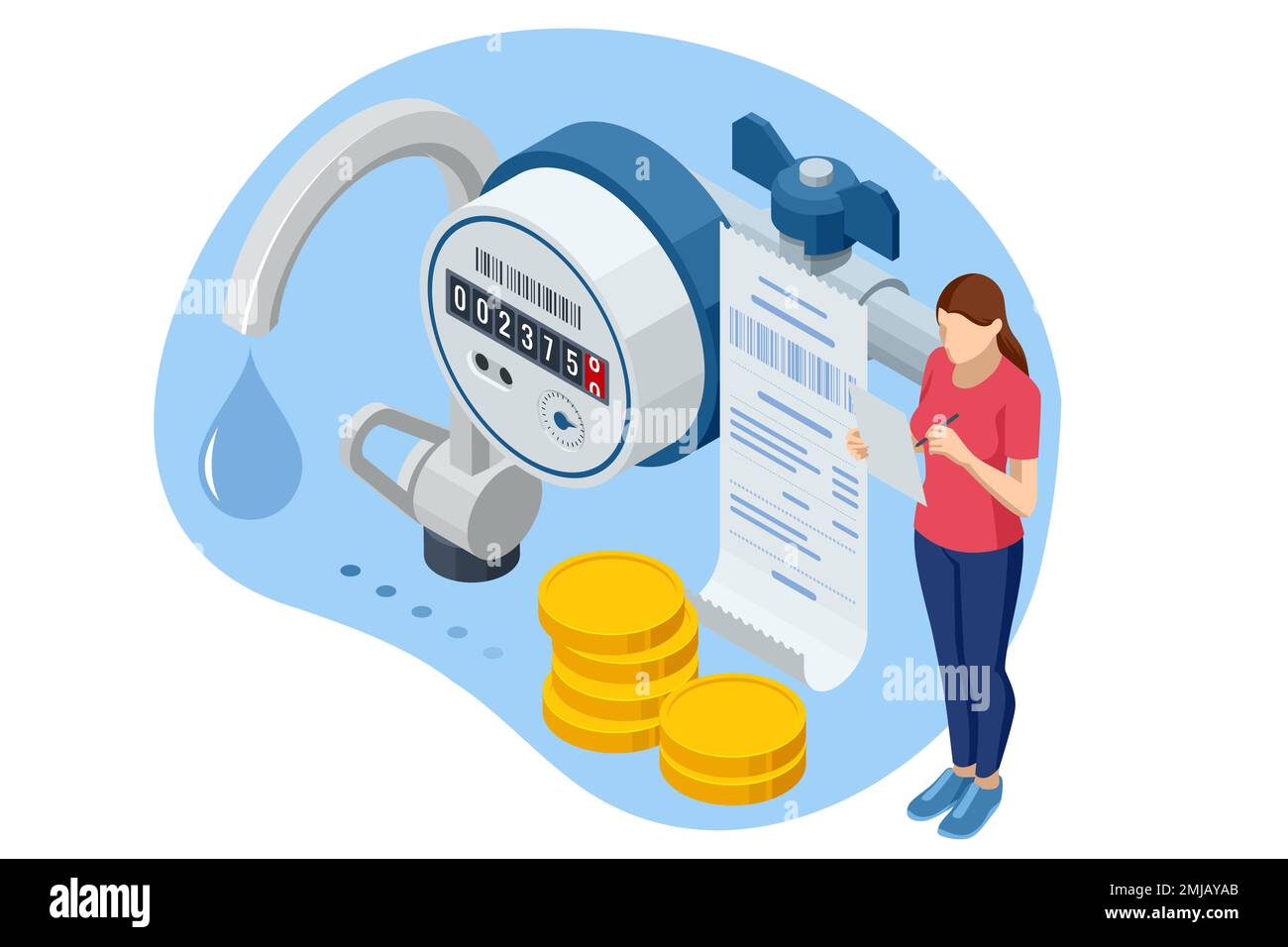Isometric invoice, payment for cold and hot water. Utility bills and ...