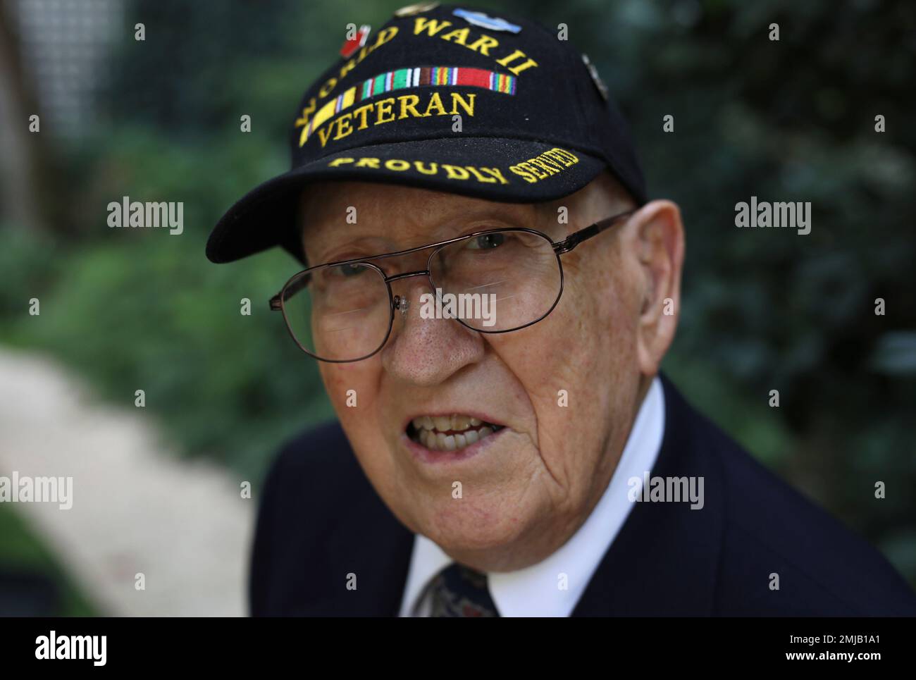Harold Angle, 96, from the 112th infantry regiment 28th division, poses ...