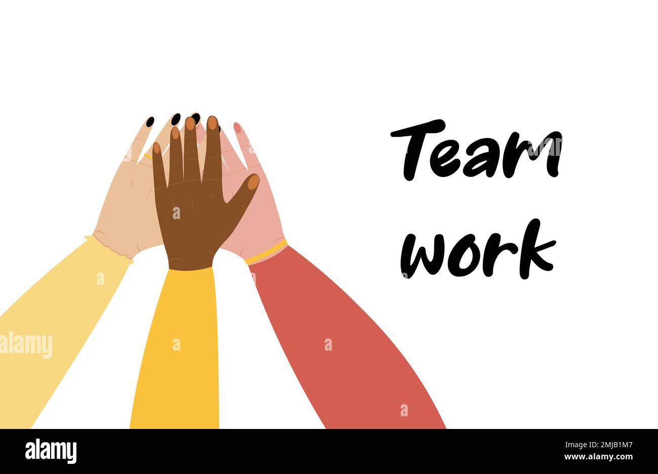 Women team work hands illustration. Leader diverse colleagues in office ...
