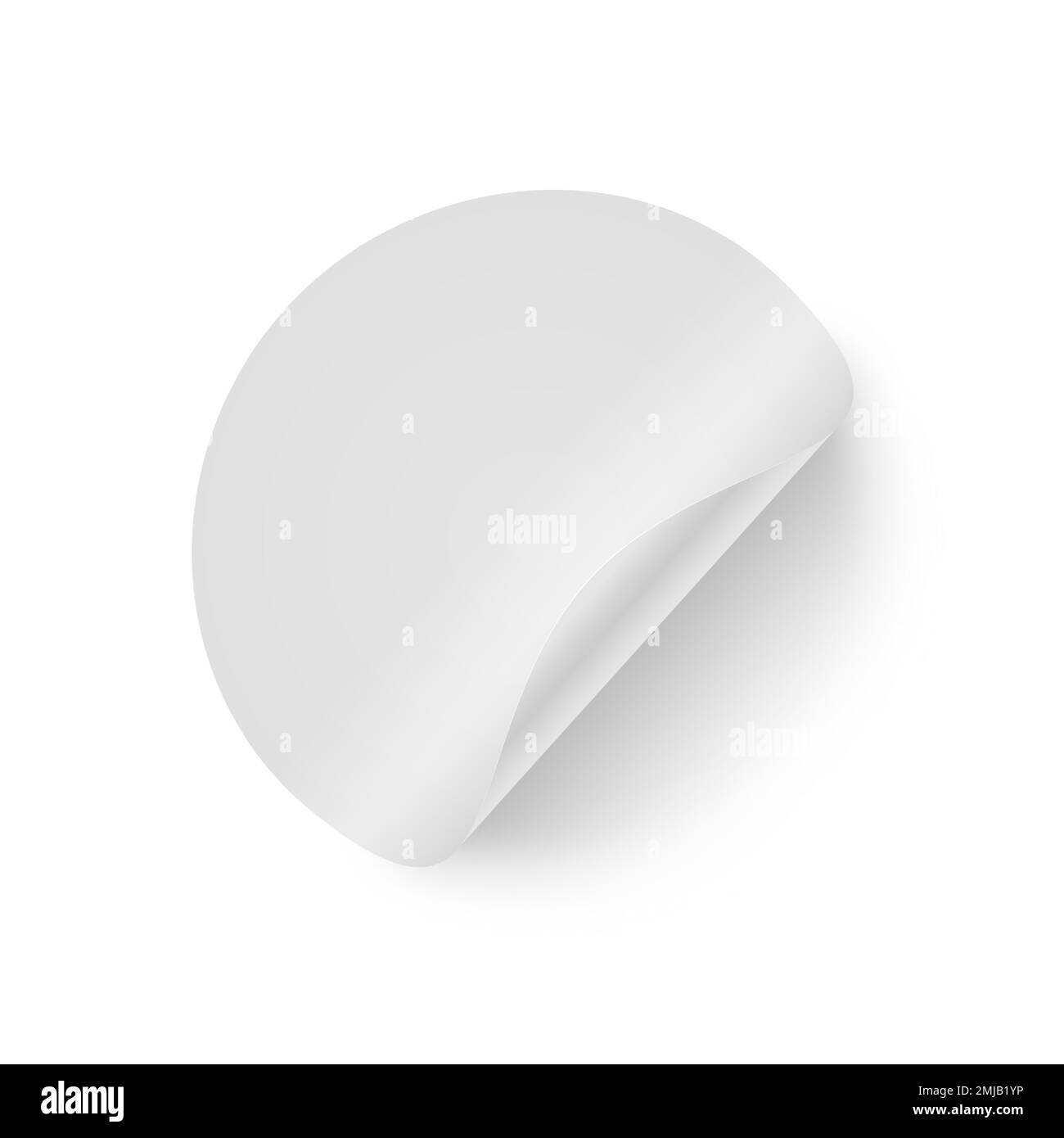 Paper round sticker with a curved bottom corner on a white background ...