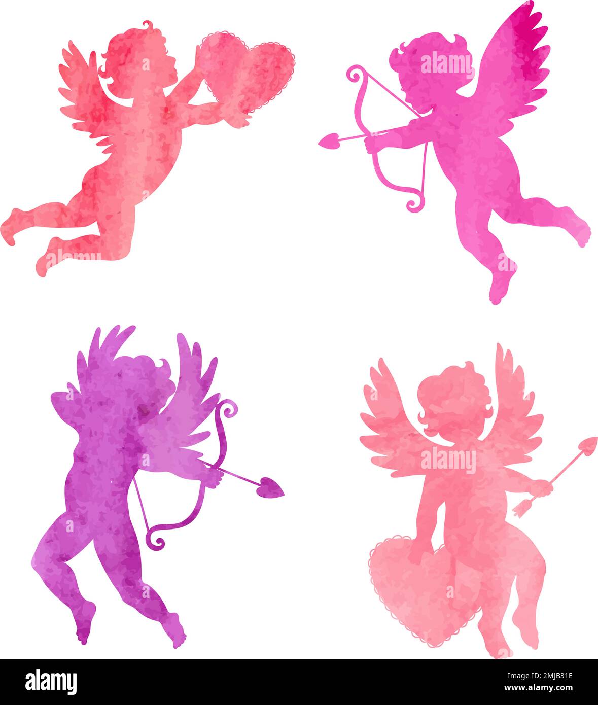 Set of watercolor Cupids isolated on white. Cute angels. Valentines Day ...