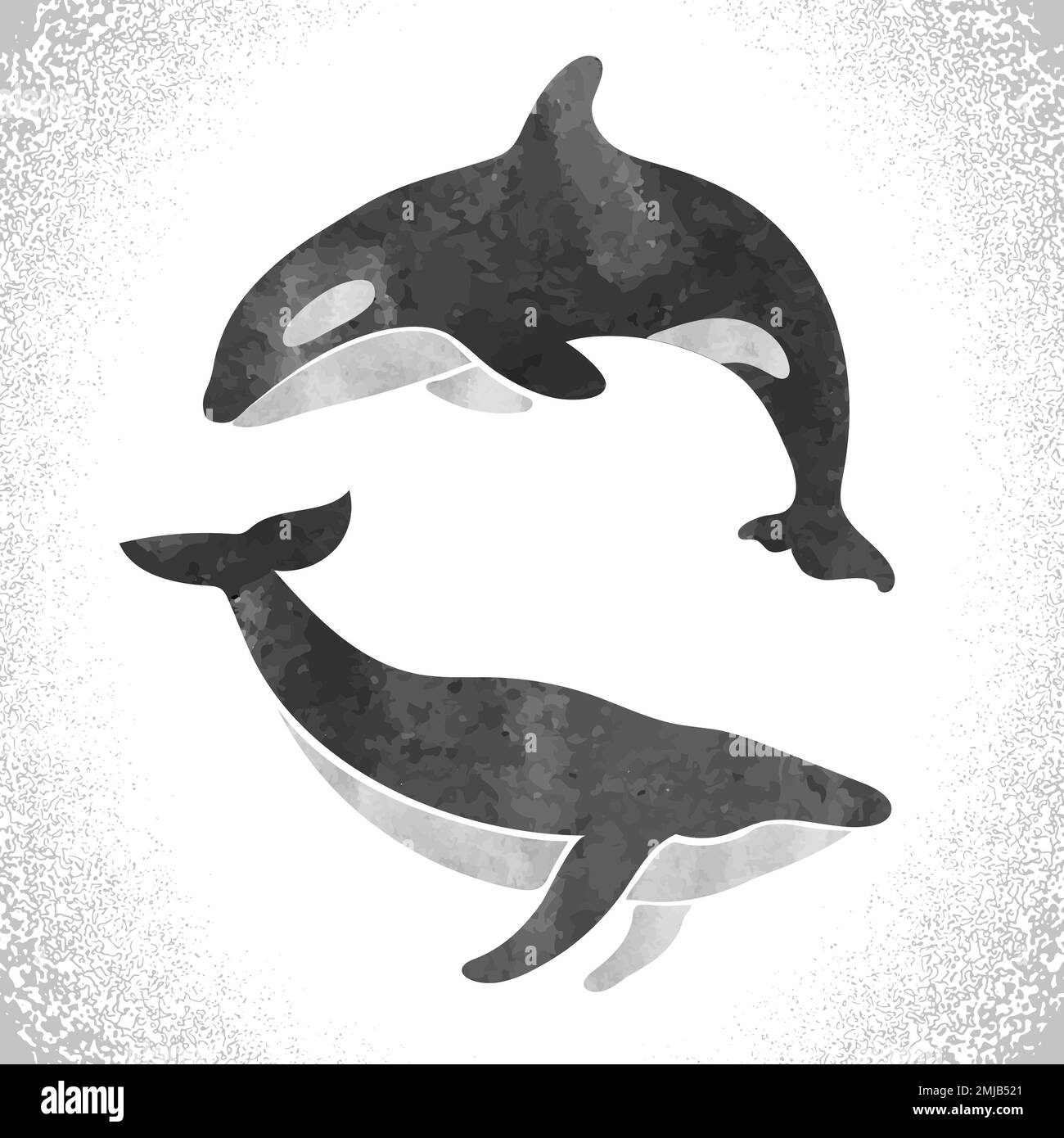 Watercolor killer whale and fin whale isolated on white. Vector set ...