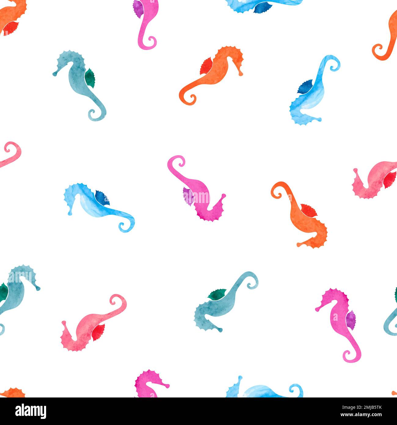 Watercolor sea horses seamless pattern. Vector colorful seahorse ...