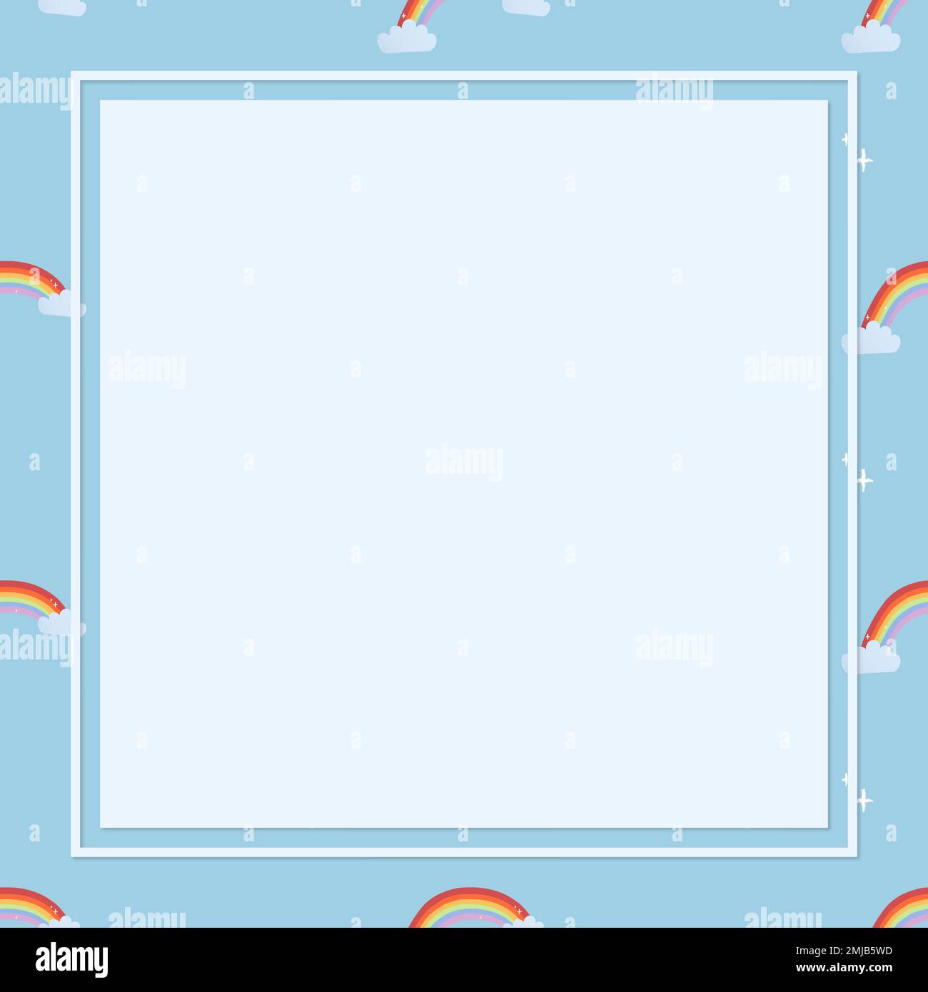Blue square frame, cute rainbow pattern weather vector clipart Stock ...