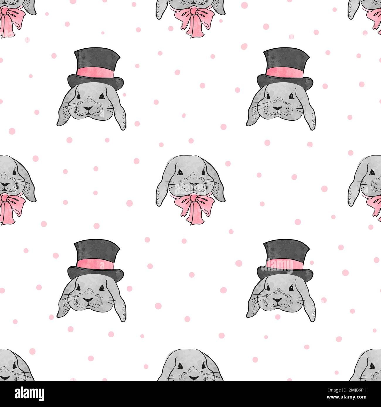 Seamless pattern with cute watercolor fashion rabbits. Vector ...