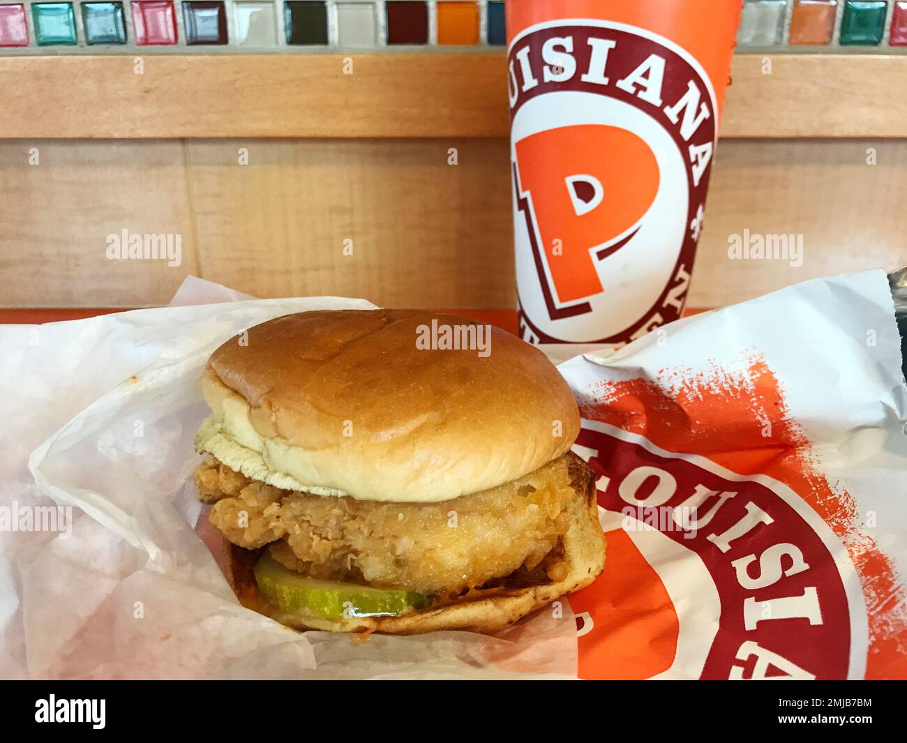 This Aug. 21, 2019, photo, shows Popeye's new chicken sandwich, the ...