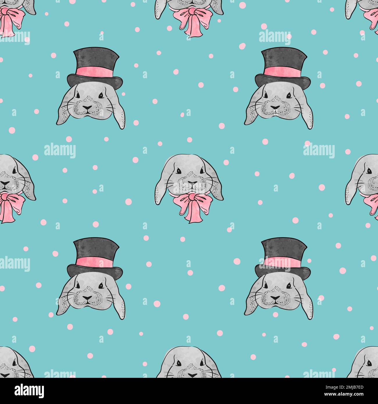 Seamless pattern with cute watercolor fashion rabbits. Vector ...