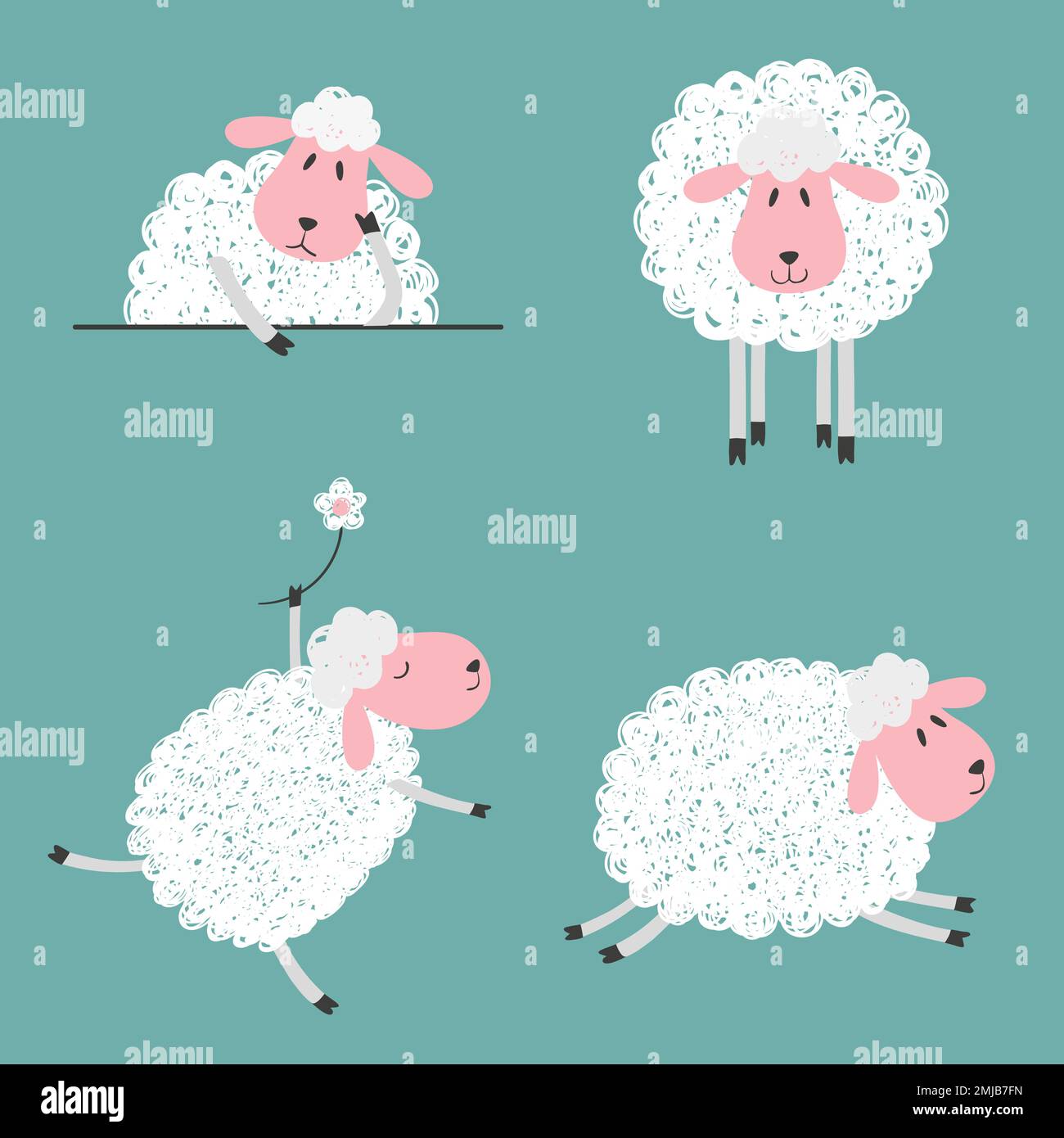 Set of doodle cute sheep for kids design. Vector illustration Stock ...