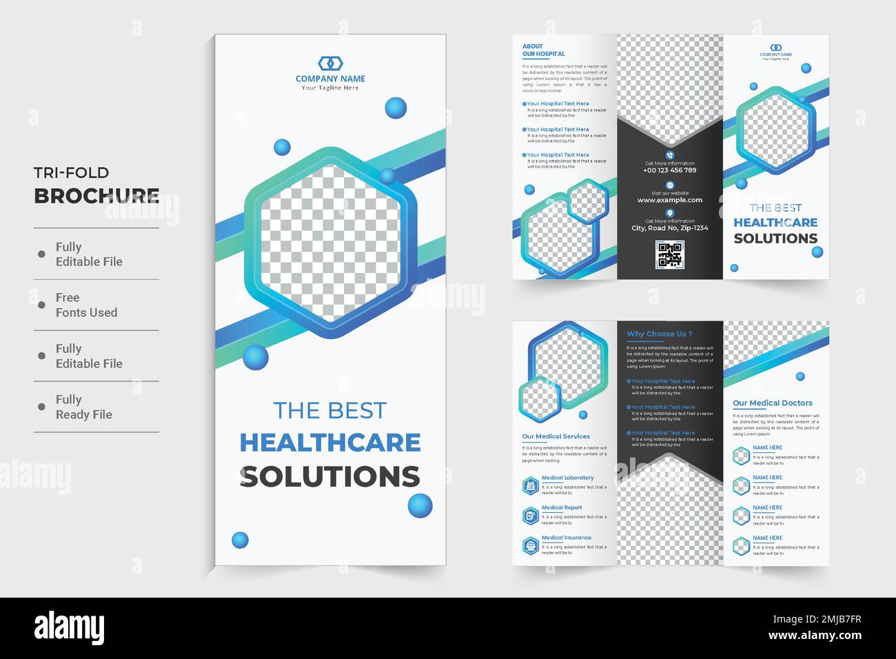 Modern clinic and health care service poster layout design with blue ...