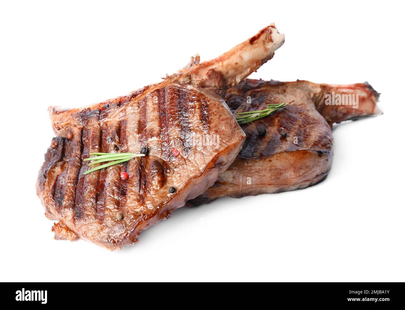 Delicious grilled beef steaks isolated on white Stock Photo - Alamy