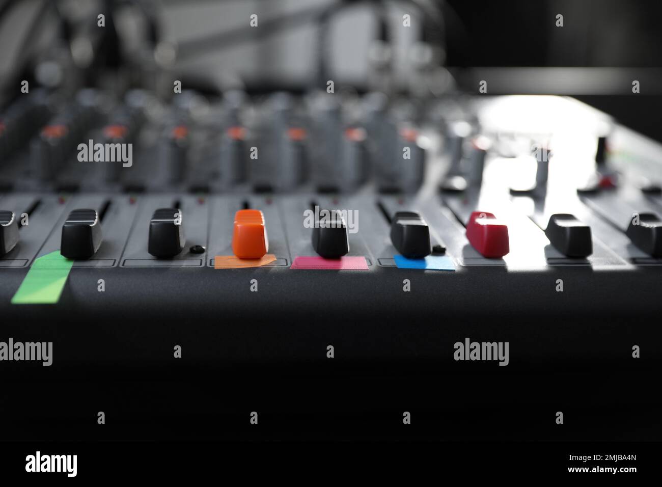 Modern audio mixing console, closeup. Music equipment Stock Photo - Alamy