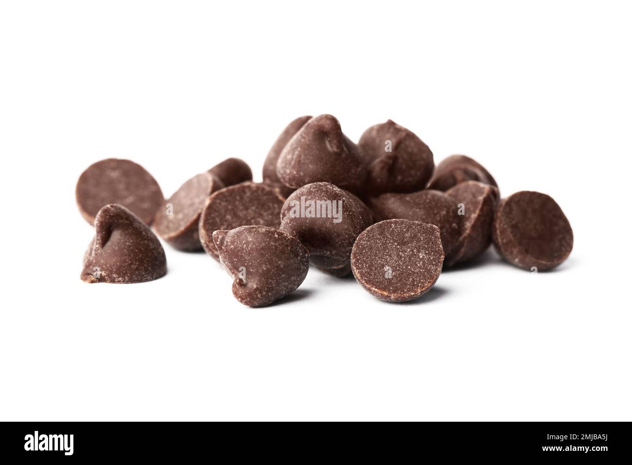 Pile of delicious chocolate chips isolated on white Stock Photo - Alamy