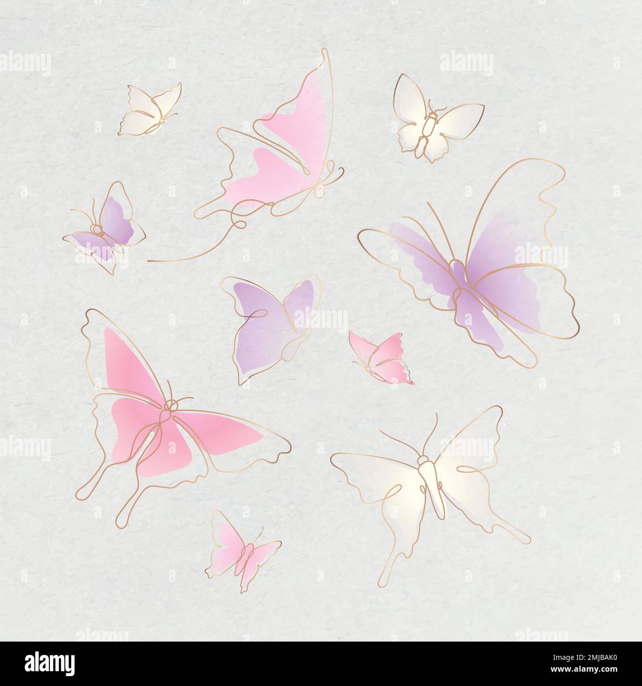 Flying butterfly sticker, pink gradient line art vector animal ...