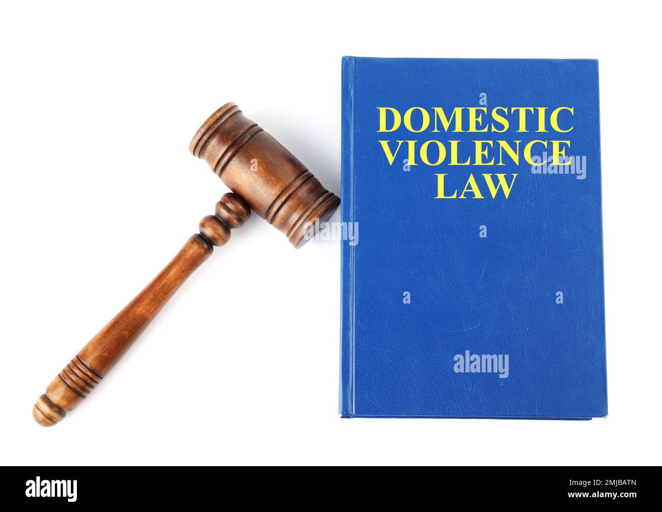 Domestic violence book and wooden gavel on white background, top view ...