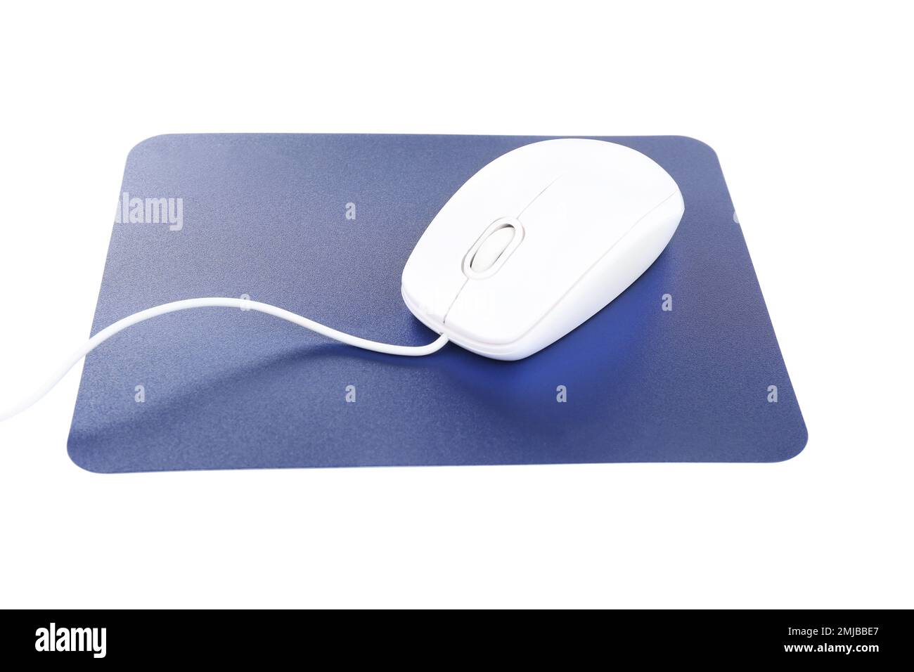 Modern wired optical mouse and blue pad isolated on white Stock Photo ...