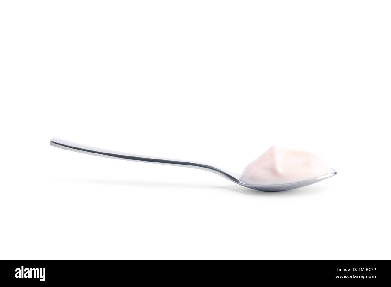 Spoon with tasty organic yogurt isolated on white Stock Photo - Alamy
