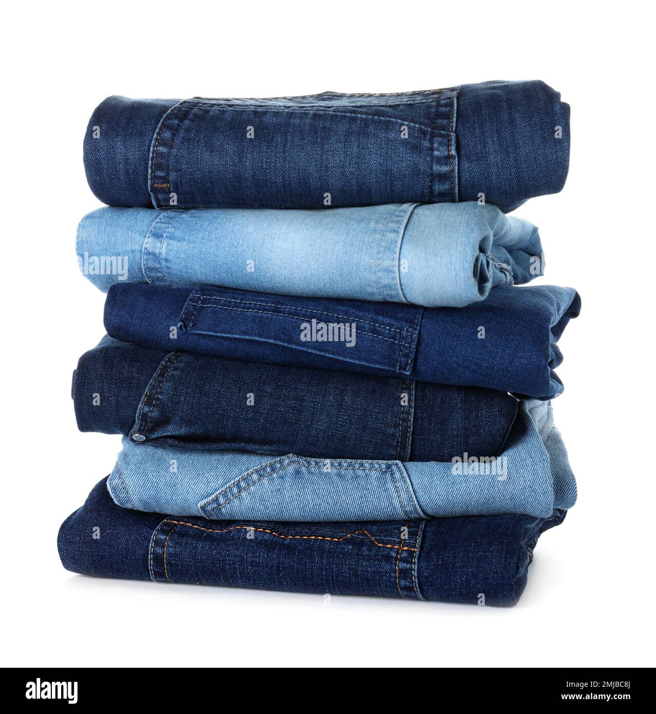 Stack of different jeans isolated on white Stock Photo - Alamy