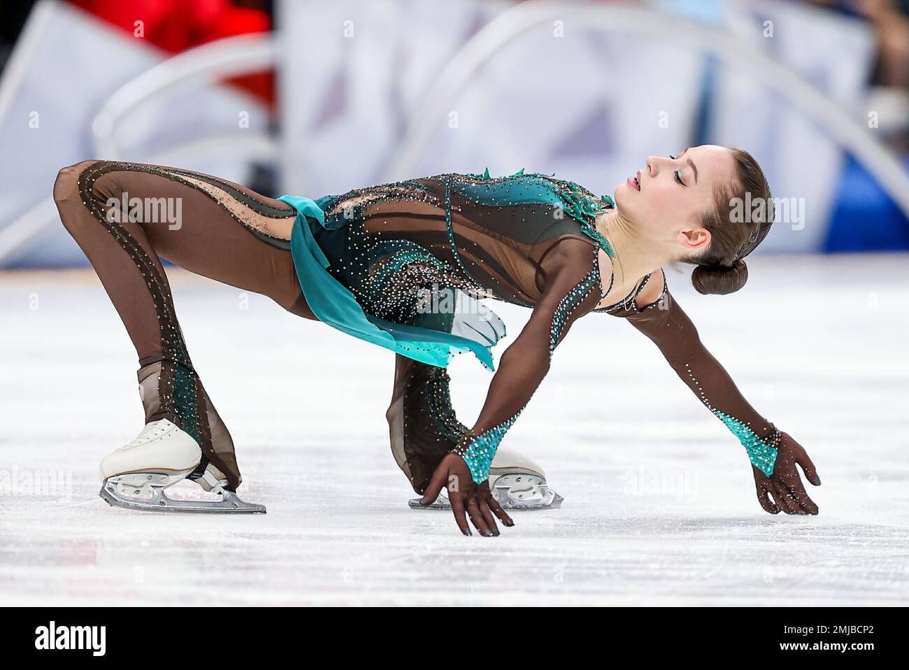 USSIA, MOSCOW - JANUARY 22, 2023: Athlete Sofya Akatyeva performs her ...