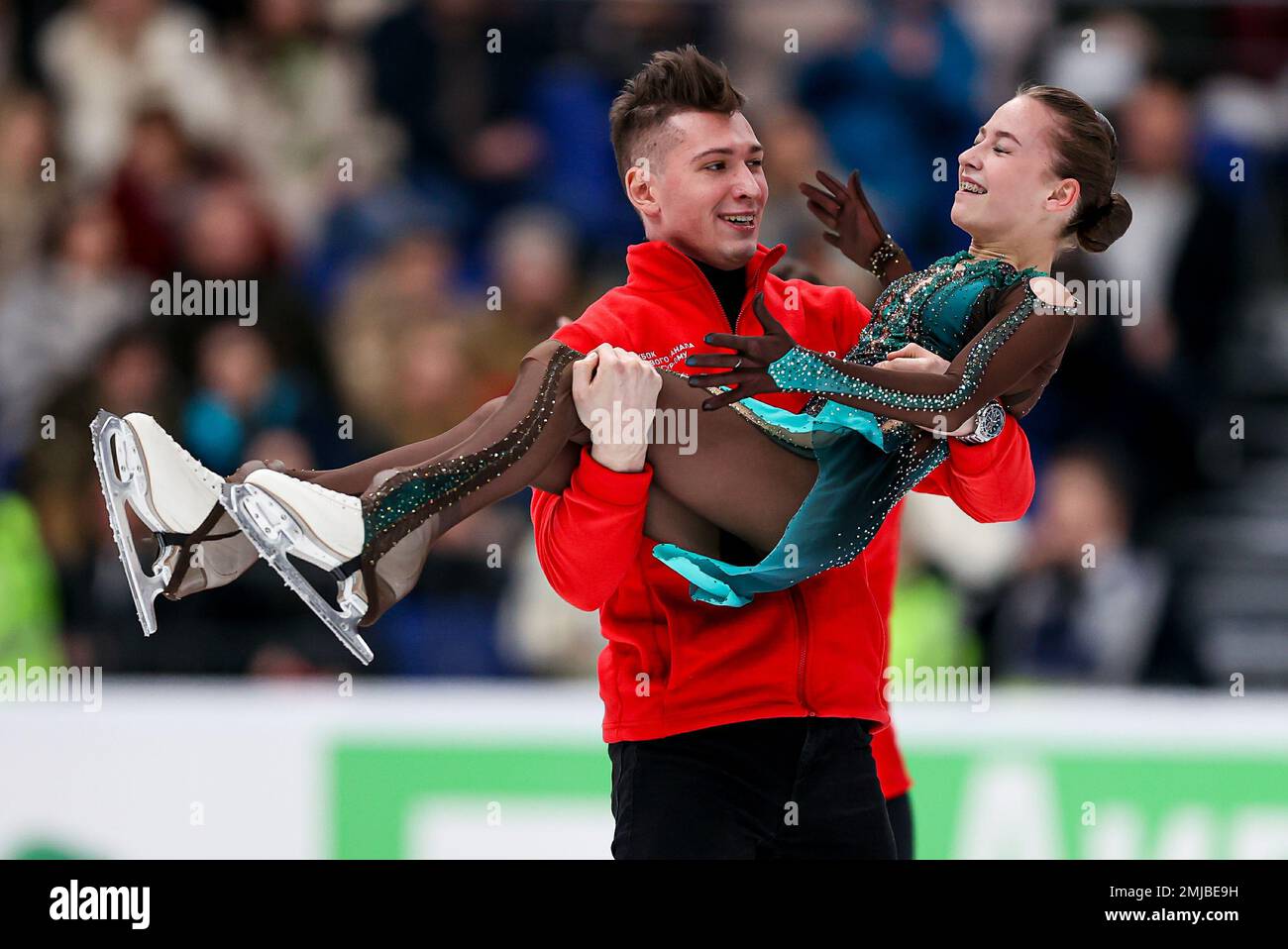 USSIA, MOSCOW - JANUARY 22, 2023: Athlete Sofya Akatyeva performs her ...