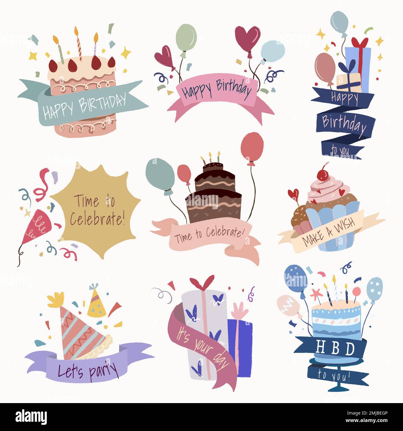 Celebration template sticker, birthday party vector set Stock Vector ...